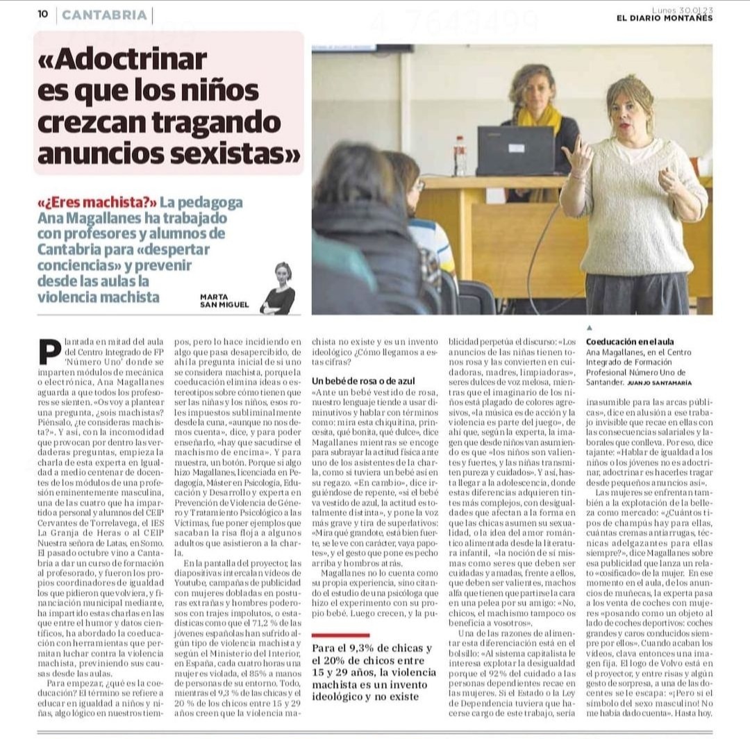 En prensa el taller “Creando conciencia” de Ana Magallanes. | Igualdad ...